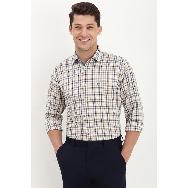 Buy Allen Solly Men Cream Slim Checks Full Sleeves Formal Shirt Online