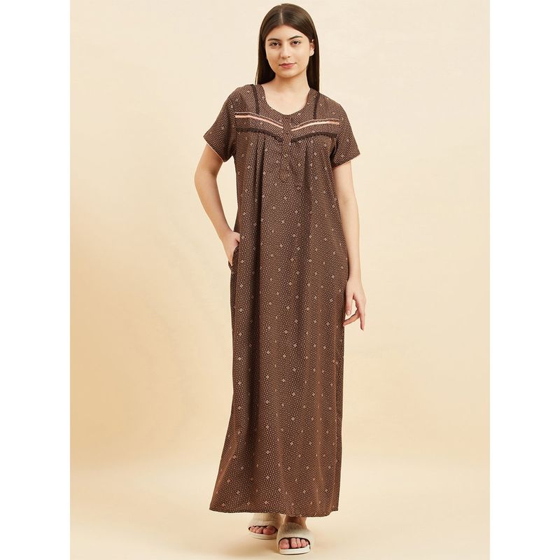 Buy Sweet Dreams Women Printed Brown Long Length Nighty Online