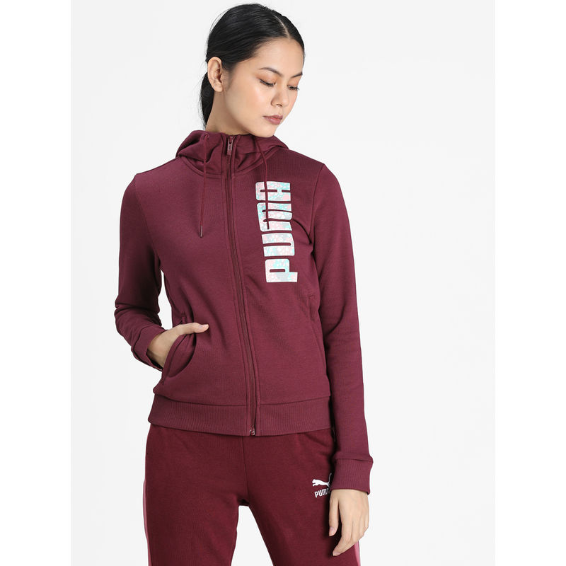 Buy Puma Womens Maroon Sweat Hooded Jacket Online
