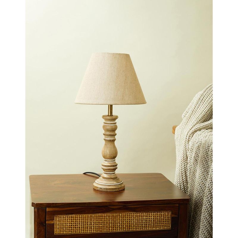 Buy Fabindia White Tvashti Wooden Table Lamp Online