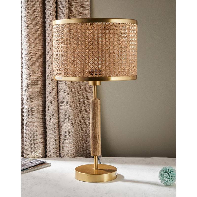 Buy Fabindia Vetasaha Cane Weave Gold Table Lamp Online