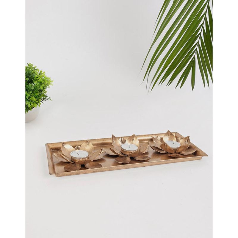 Buy Fabindia Gold Raivath Metal Plated Tea Light Holder Set Of 4 Online