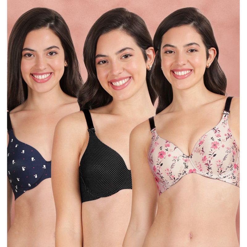 Buy Shyaway Broad Winged T-Shirt Bra Multiway Seamless Wired 3/4Th Coverage Bra (Pack of 3) Online