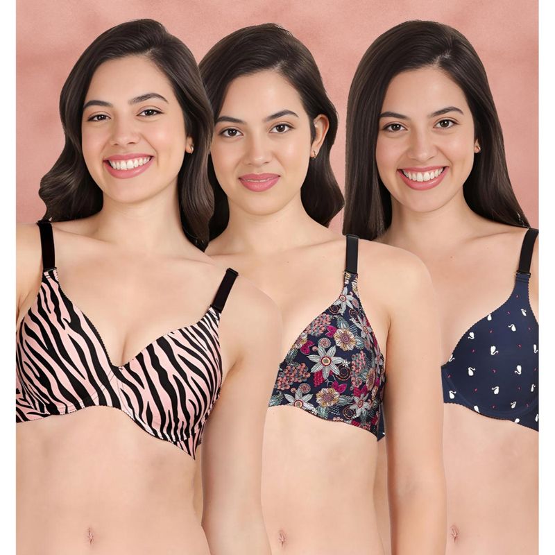 Buy Shyaway Broad Winged T-Shirt Bra Multiway Seamless Wired 3/4Th Coverage Bra (Pack of 3) Online