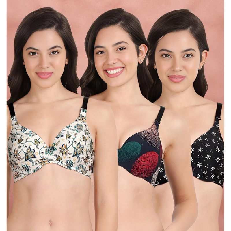 Buy Shyaway Broad Winged T-Shirt Bra Multiway Seamless Wired 3/4Th Coverage Bra (Pack of 3) Online