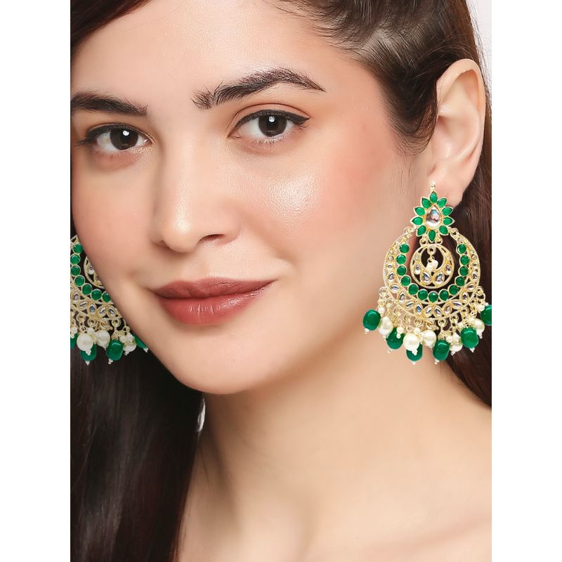 Buy OOMPH Jewellery Green Stones and Kundan Large Ethnic Chand Bali ...