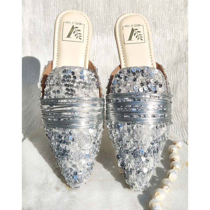 Buy House of Vian Shimmer Silver Mules Online