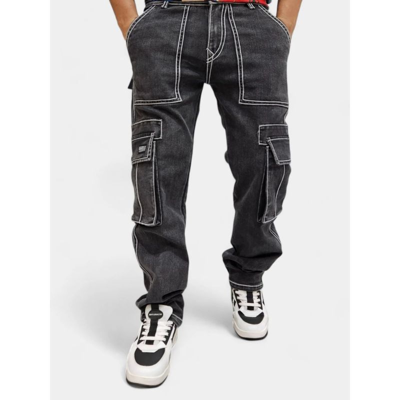 Buy BOTABOCHI Terminator Dark Grey Baggy Fit Denim Cargo Jeans Online