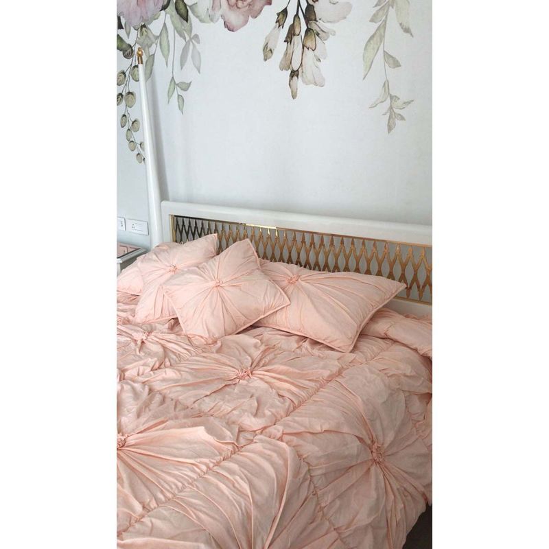 Buy Belleven Smocked Cotton Quilt Set- Peach Online