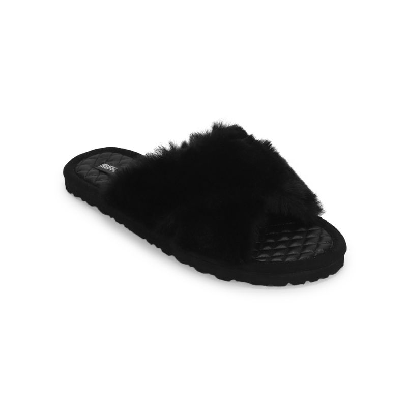 Truffle Collection Black Fuzzy Fur Slippers: Buy Truffle Collection ...