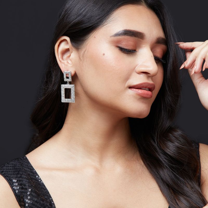 Buy Accessorize London Women's Crystal Geo Silver Long Drops Online