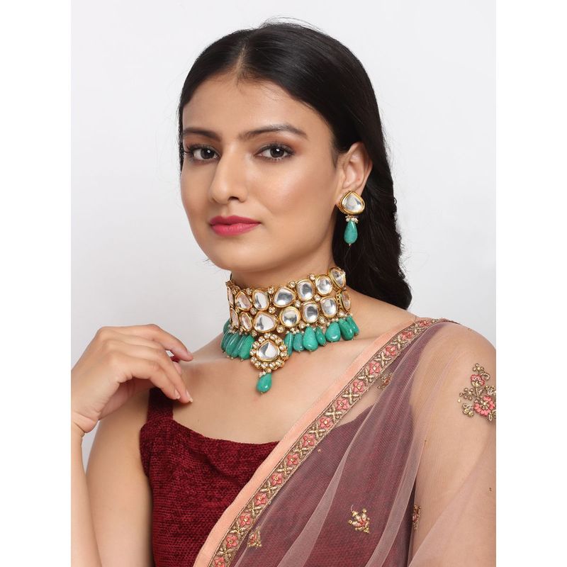 RUBY RAANG STUDIO Ruby Raang Chunky Green Stone Kundan Choker with ...