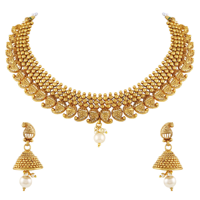 Buy Asmitta Kuiri Shape Pearls Studded Jewellery Set Online