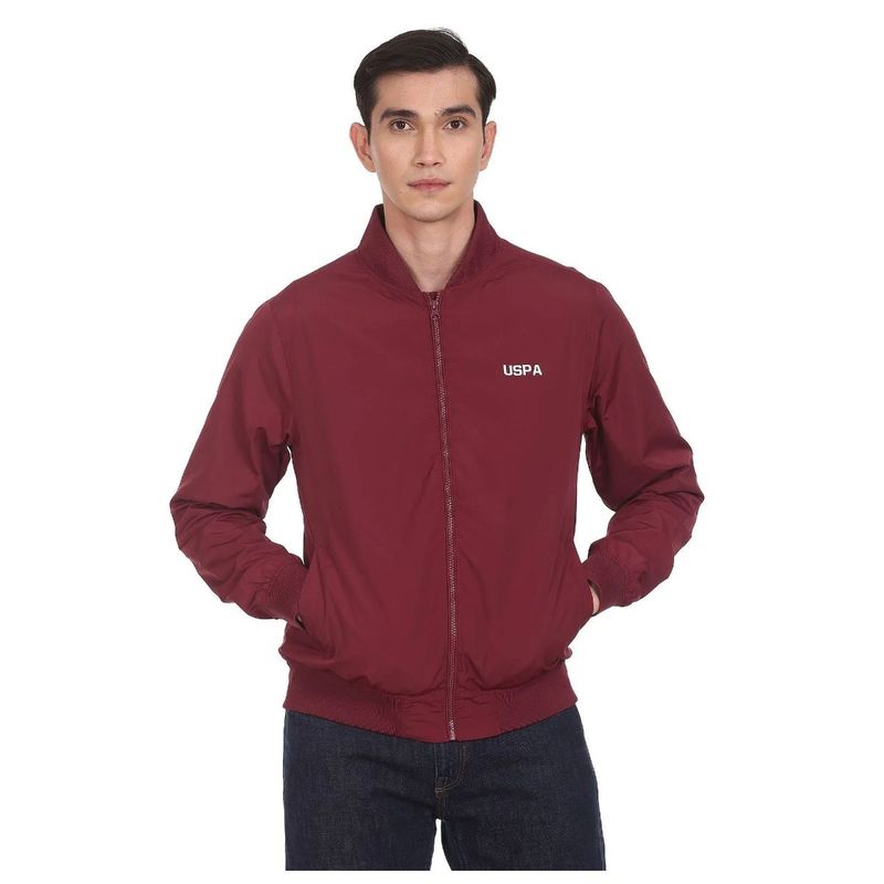 Buy U.S. POLO ASSN. Men Maroon Solid Polyester Bomber Jacket Online