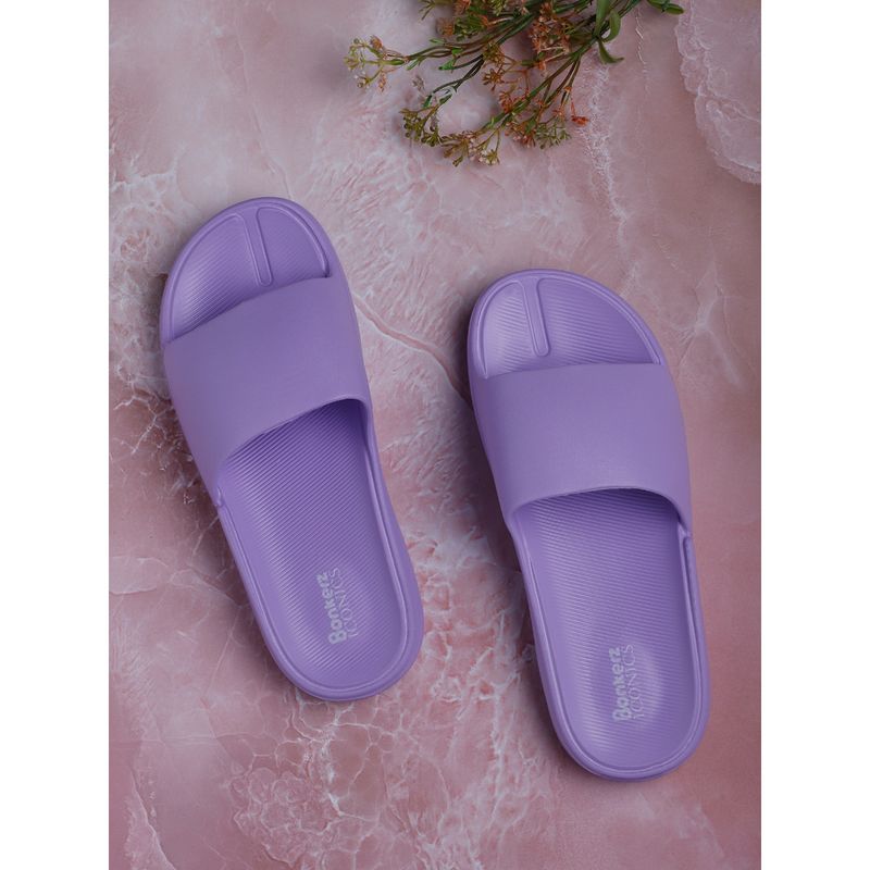 Buy Iconics Purple Women Solid Sliders Online