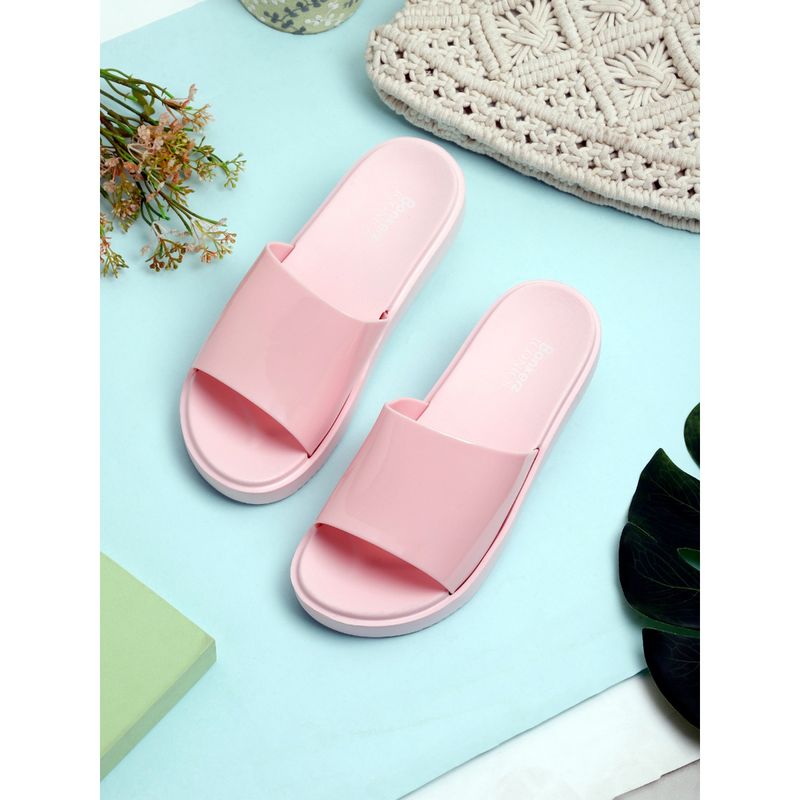 Buy Iconics Pink Women Solid Sliders Online
