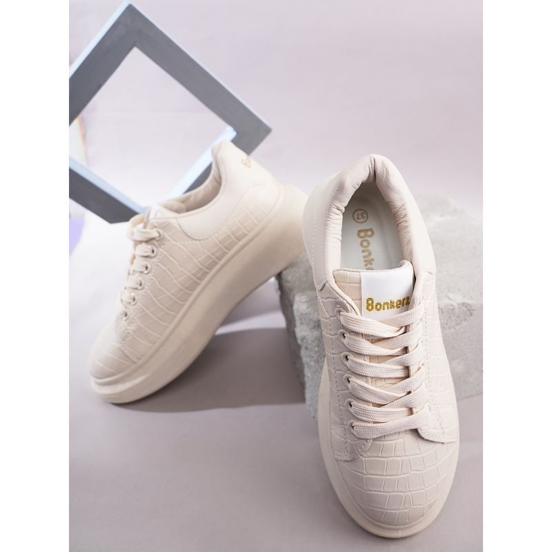Buy Iconics Beige Women Textured Sneakers Online