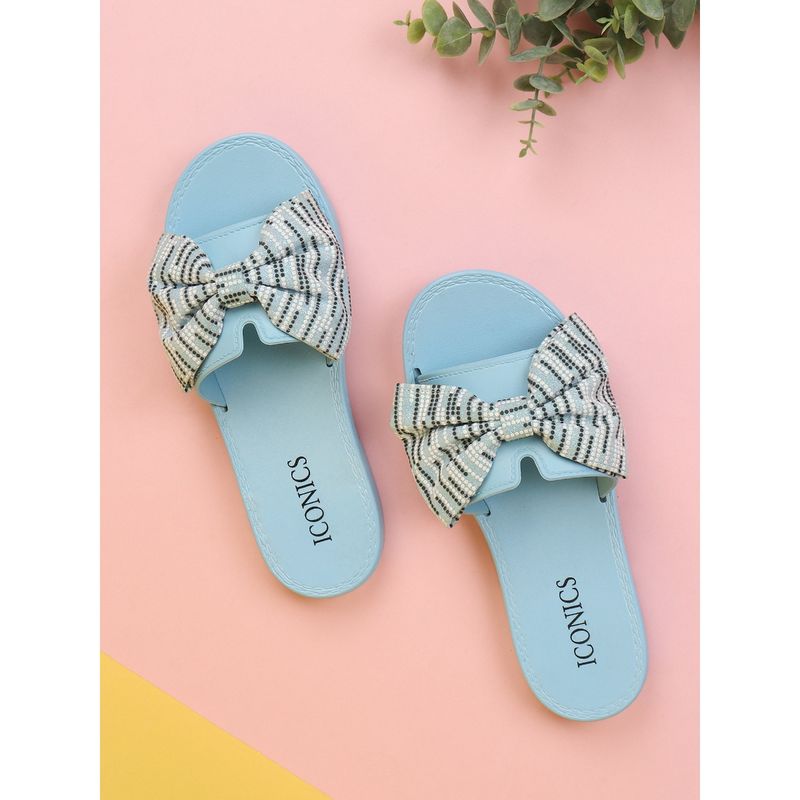 Buy Iconics Blue Women Polka Dots Sliders Online
