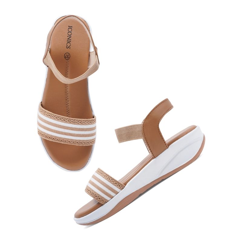 Buy Iconics Beige Women Striped Sandals Online