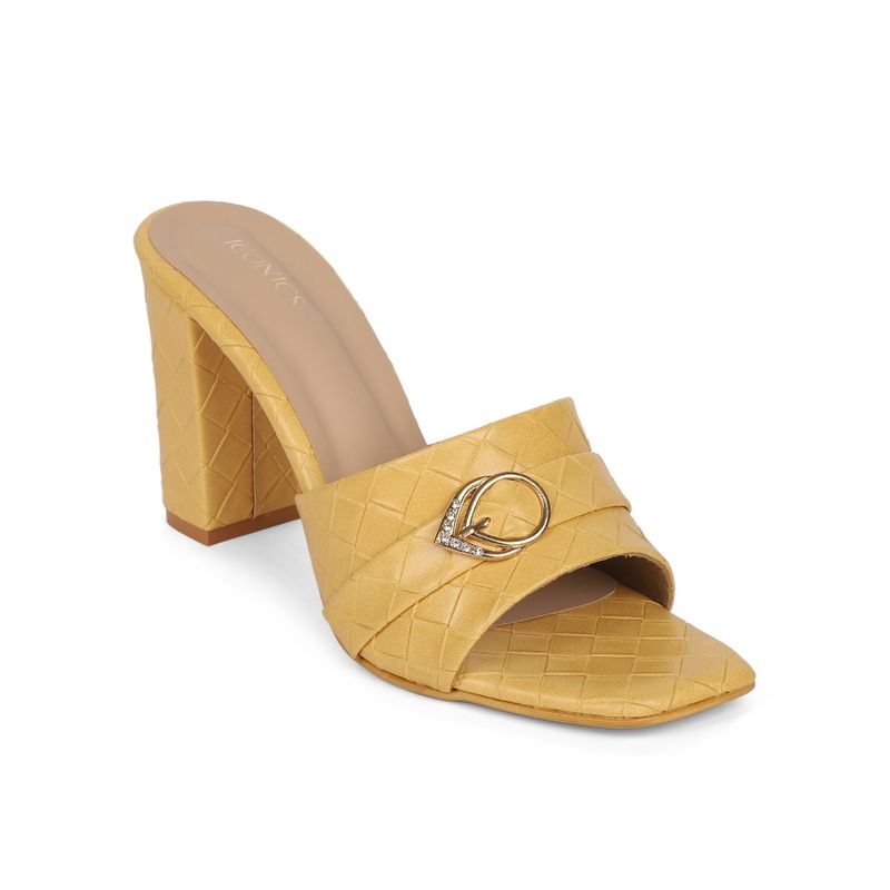 Buy Iconics Yellow Women Textured Heels Online