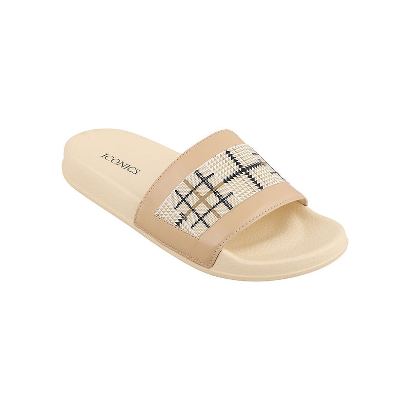 Buy Iconics Beige Women Printed Sliders Online