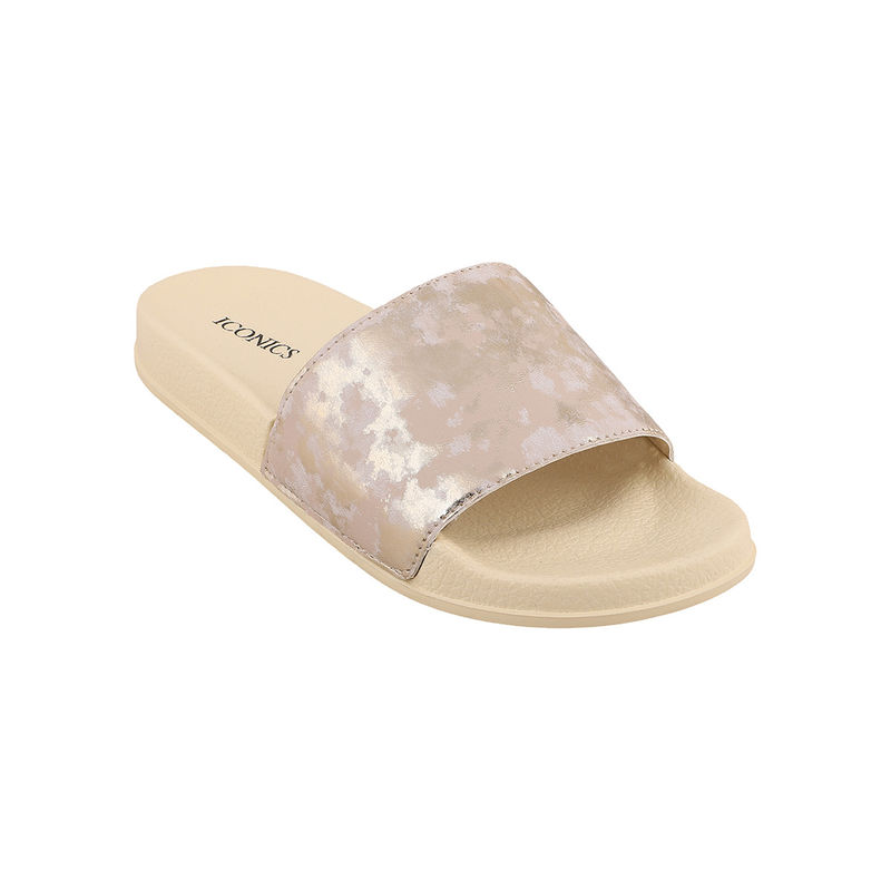 Buy Iconics Beige Women Printed Sliders Online