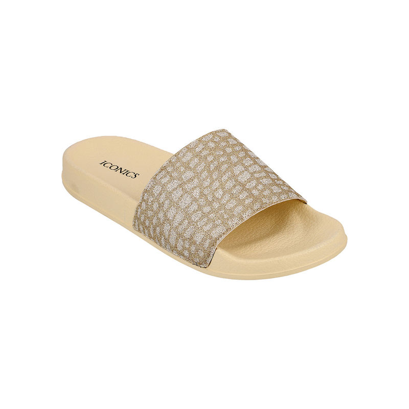 Buy Iconics Beige Women Printed Sliders Online
