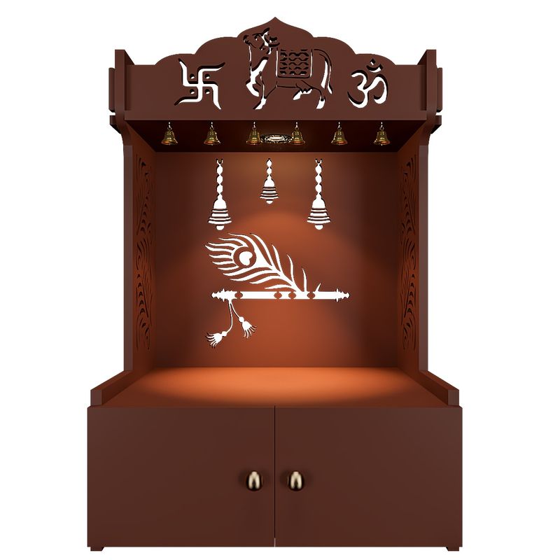 Buy WallMantra Mor Pankh Brown Wooden Temple for Home with Inbuilt ...