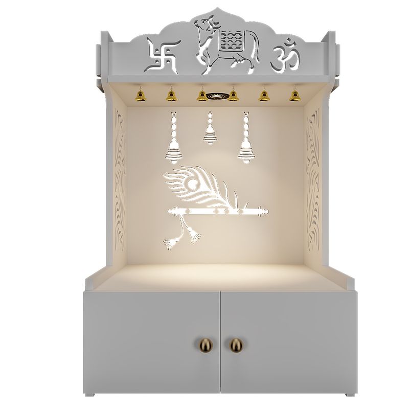 WallMantra Mor Pankh White Wooden Temple for Home with Inbuilt Focus Light & Spacious Shelf: Buy ...