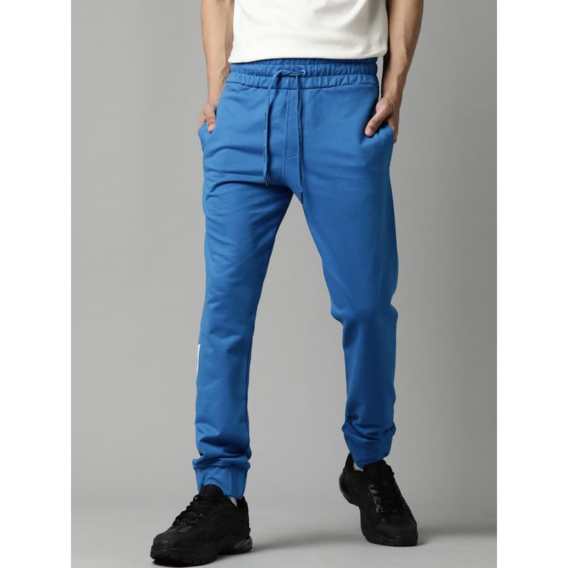 Buy Breakbounce Men Cobalt Blue Regular Fit Printed Knitted Joggers Online