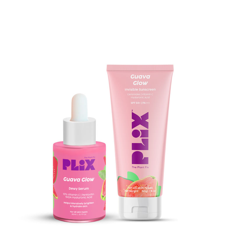 Buy Plix SPF 50+ Guava Glow Sunscreen & 10% Vitamin C Face Serum Combo ...