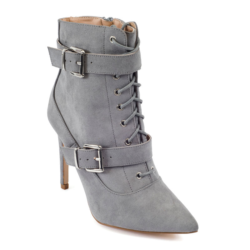 Buy Truffle Collection Dove Grey Buckle Detail Lace Up Ankle Boots Online