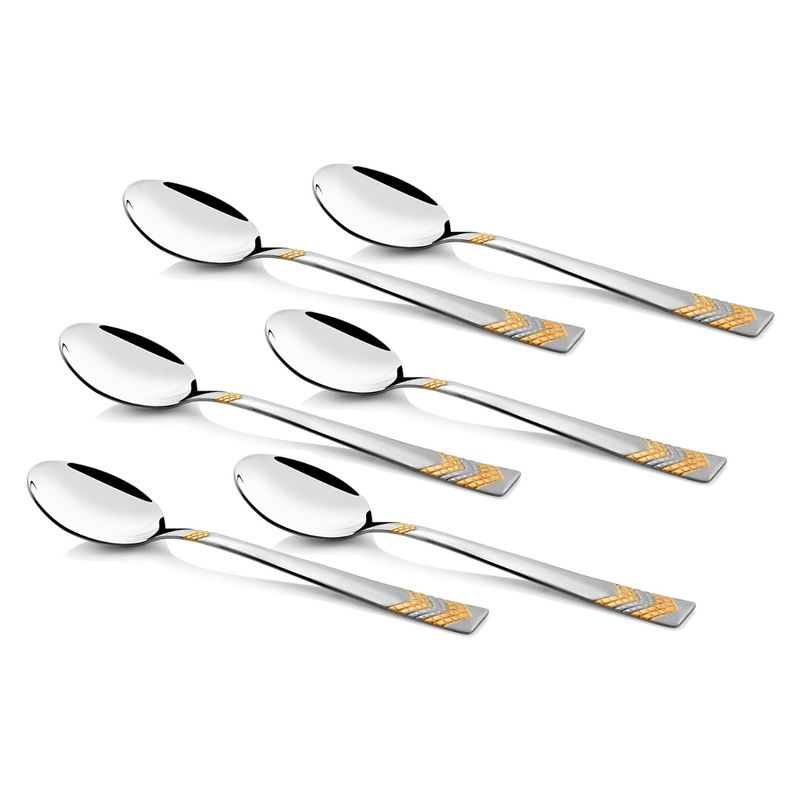 Buy FNS Raga 24 Karat Gold Plated Stainless Steel Dinner Spoons (Set of ...
