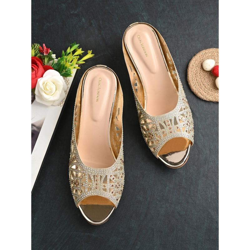 Buy CLOG LONDON Gold Comfortable Heel Sandals Online
