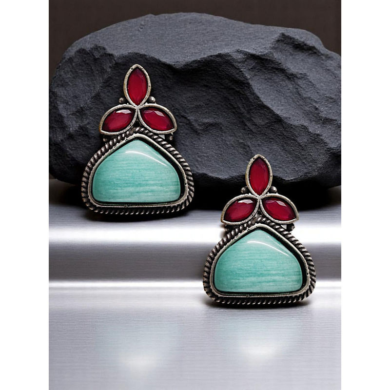 Buy OOMPH Mint Green and Red Monalisa Stone Silver Oxidised Drop ...