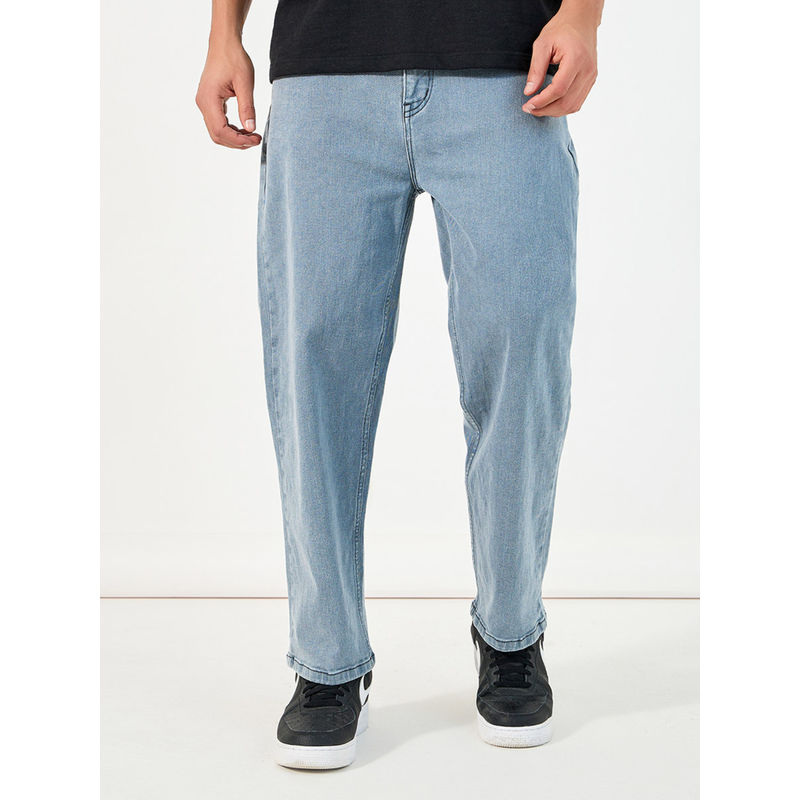 Buy Styli Blue Solid Ice Wash Loose Fit Jeans Online
