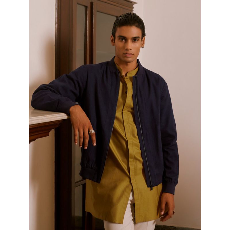 Buy Andamen Regular Fit Men Navy Blue Bomber Solid Jacket Online