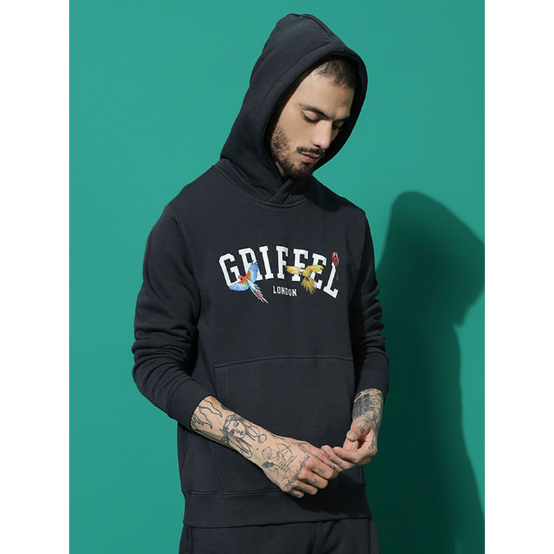 Buy Griffel Birds Print Regular Fit Black Hoodie Online