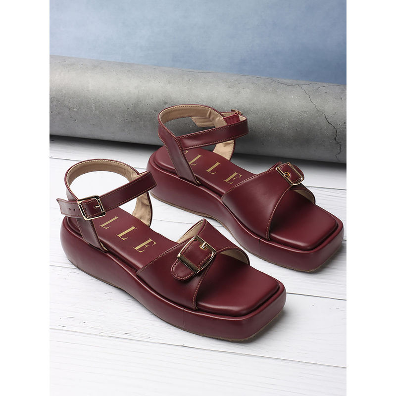 Buy ELLE Maroon Women Buckle Sandals Online