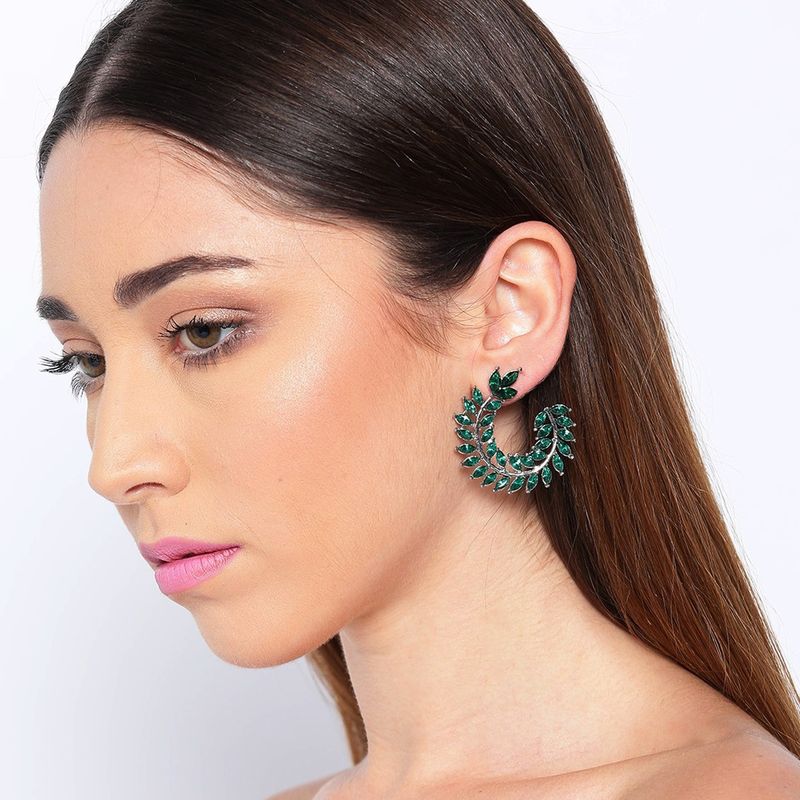 Buy Crunchy Fashion Green Crystal Leaves Twisted Branch Earrings for ...