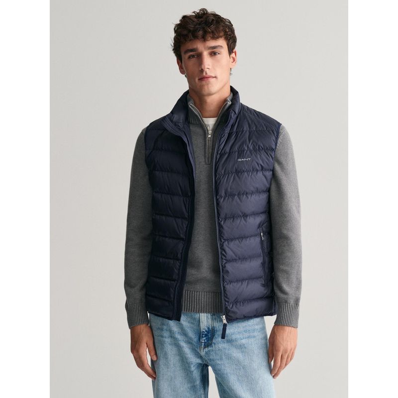 Buy GANT Men Navy Blue Solid High Neck Sleeveless Puffer Jacket Online