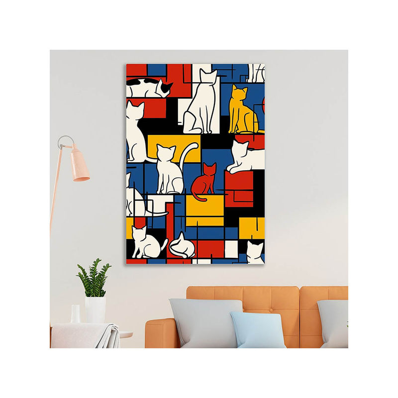 Buy Dekorstation Modern Pop Color Block Cats Painting Abstract ...