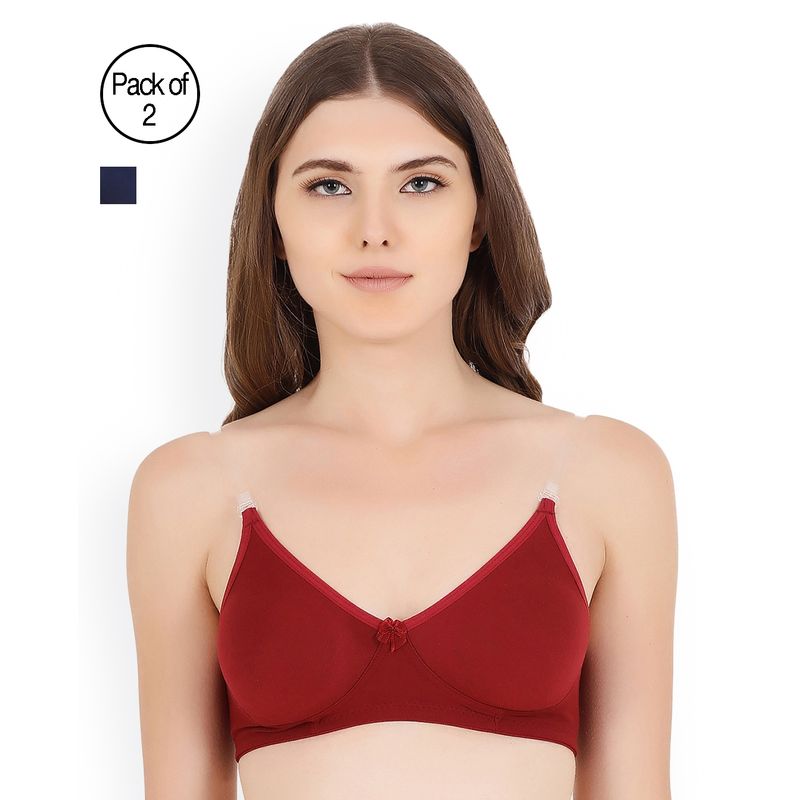 Buy Floret Pack Of 2 Solid T Shirt Bra - Maroon & Navy Blue Online