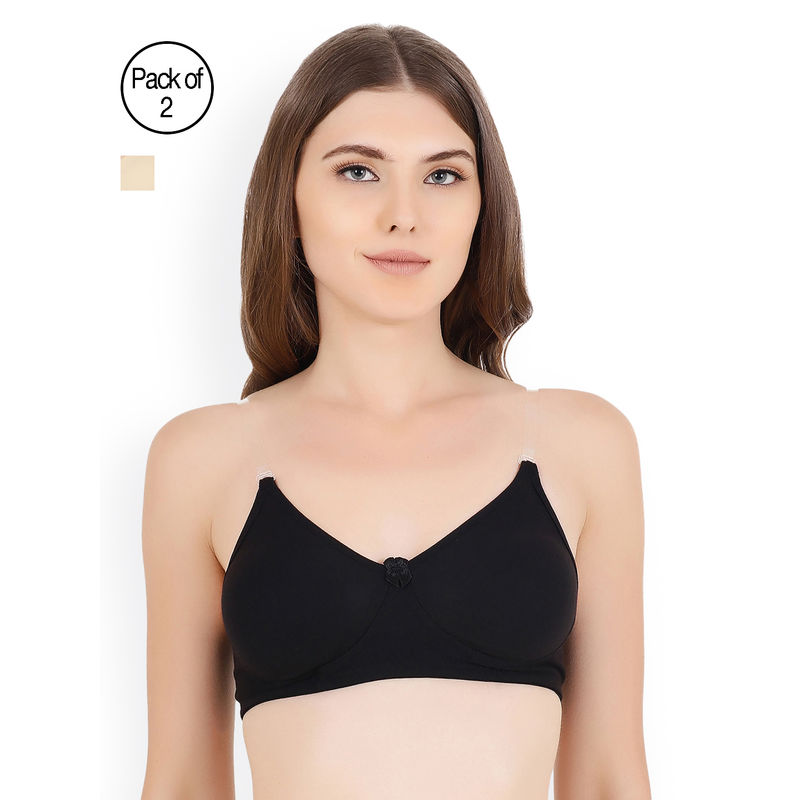 Buy Floret Pack Of 2 Solid T Shirt Bra - Black & Skin Online