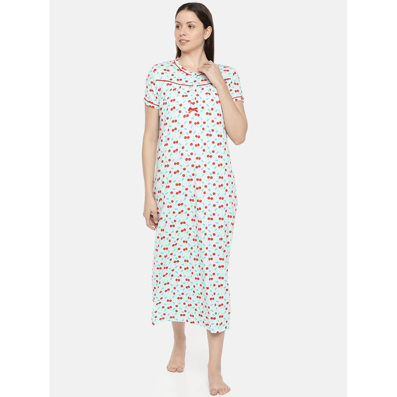Buy Slumber Jill Sky Cherry Girl Night Dress - Blue Online