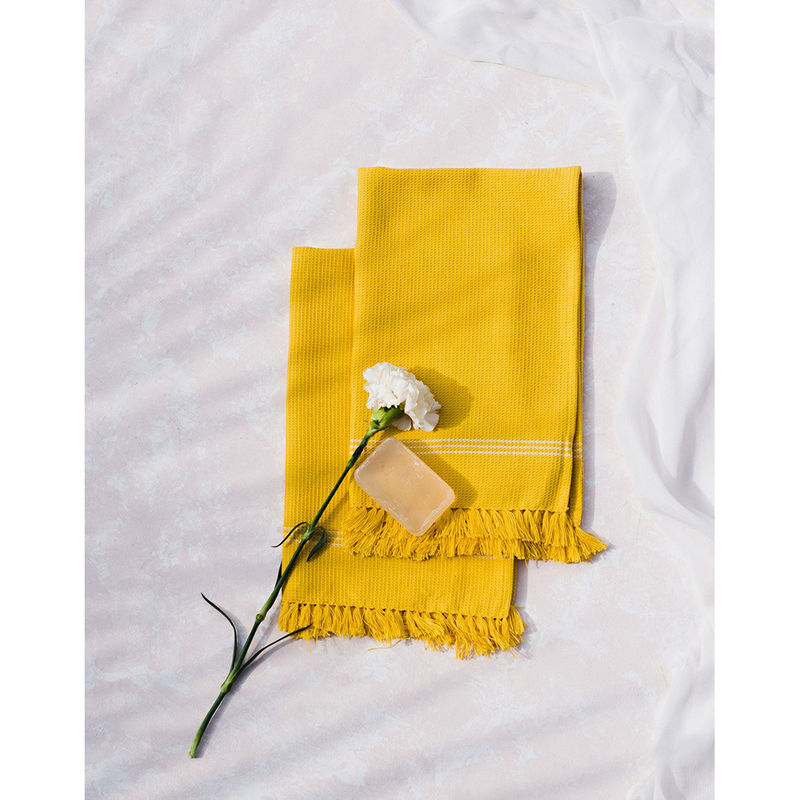 Buy Fabindia Yellow Fab Essentials Cotton Hand Towel - Set Of 2 Online