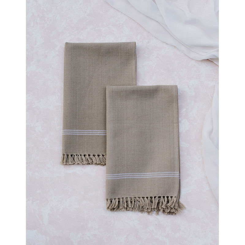 Buy Fabindia Taupe Fab Essentials Cotton Hand Towel (Set of 2) Online