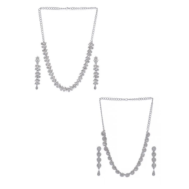 Buy Zaveri Pearls Combo Of 2 Silver Tone Austrian Diamond Contemporary