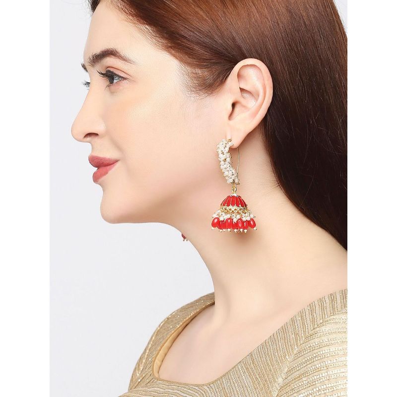 Buy OOMPH Red Meenakari Enamel Floral Large Jhumka Earrings Online