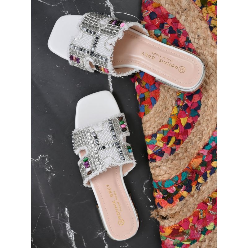 Buy Ronnie Grey Women Black Embellished Open Toe Flats Online